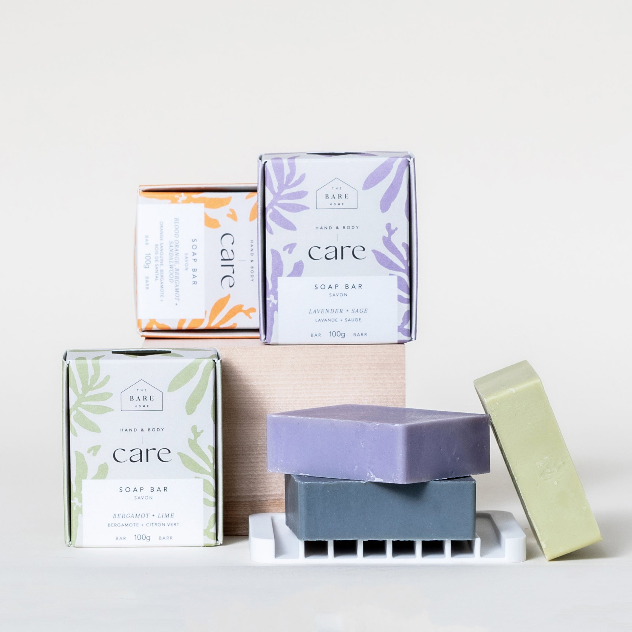 Hand & Body Bar Collection With Soap Tray | Three Scents | The Bare Home
